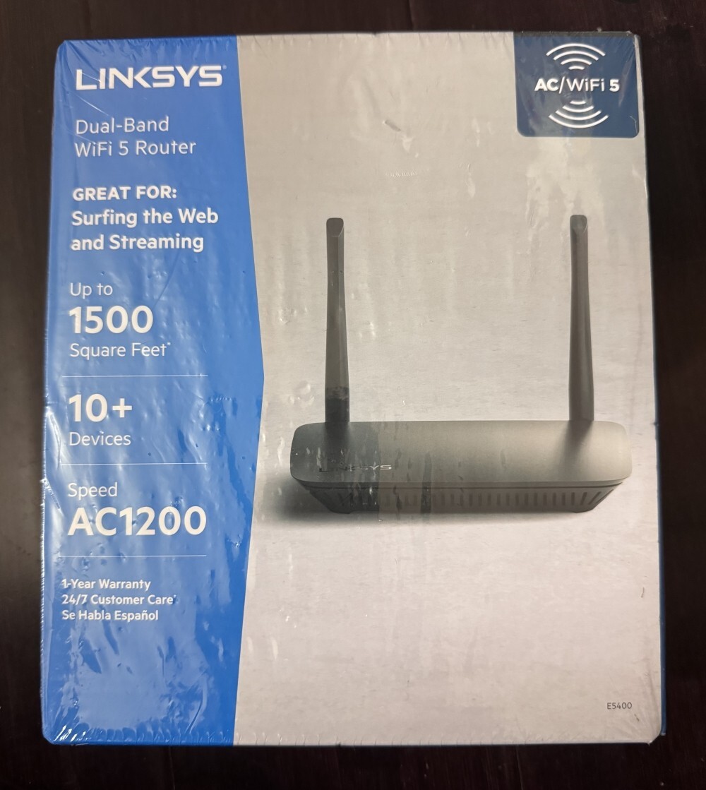 Linksys E5400 WiFi 5 Dual Band Router 1,500 Sq. ft AC1200 1.2 Gbps ...