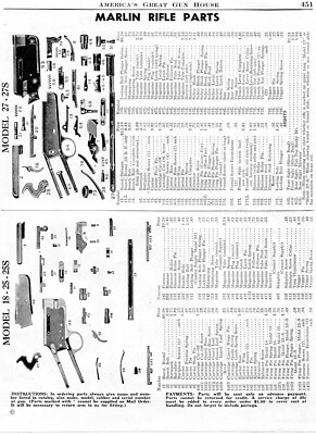 1946 Print Ad of Marlin Model 18 25 25S 27 27S Rifle Parts List | eBay