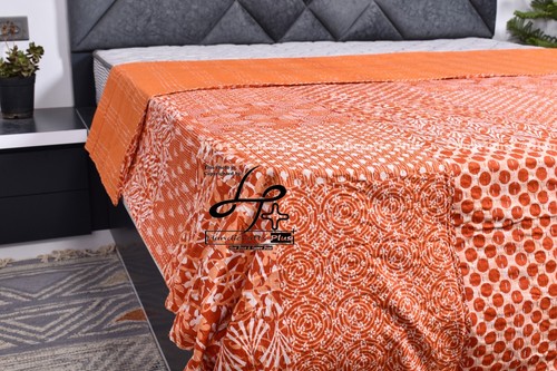 Queen Size Bedspread Kantha Quilt Orange Hobo Ralli Home décor Bedding ...