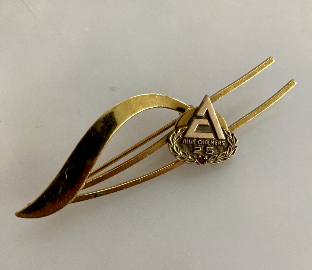 Allis Chalmers 25 Year Loyal Service Pin Ladies Broach 1/20 Gold w/ Red ...