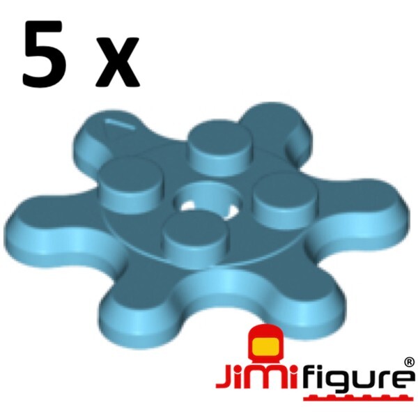 NEW 5 x LEGO 2x2 Round Plate with Gear 6 Tooth Medium Azure 35442 ...