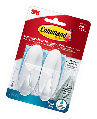 3M Command Water Resistant Shower Hooks - Pack of 2 Hooks with 4 Strips ...