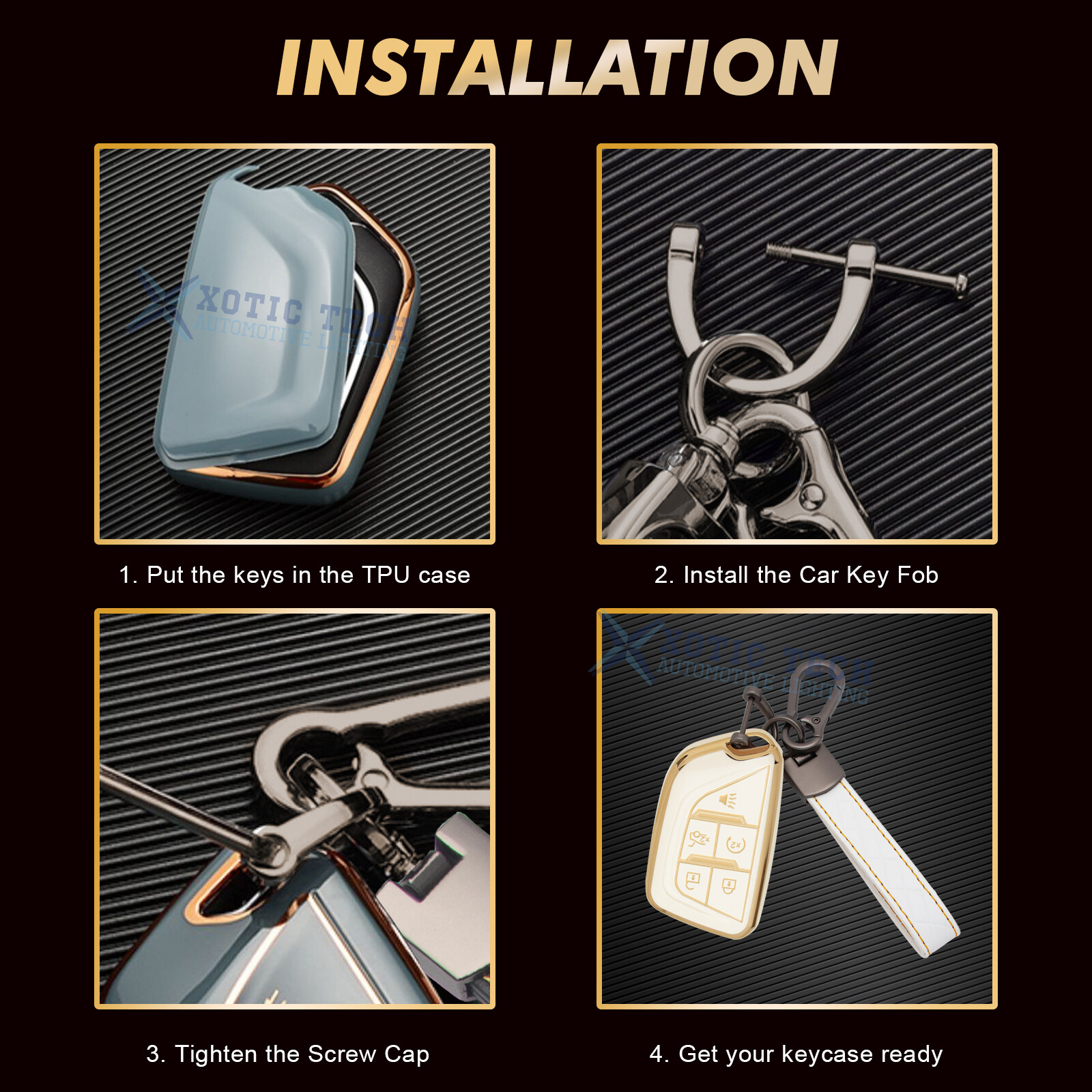 White Full Seal Keyless Key Fob Cover w/Keychain For Cadillac CT5 CT6 ...