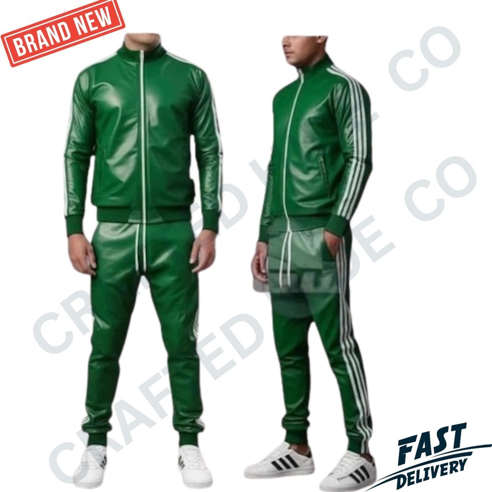 Men’s Lambskin Leather Tracksuit 2-Piece Multicolored Jogging Sweatsuit ...