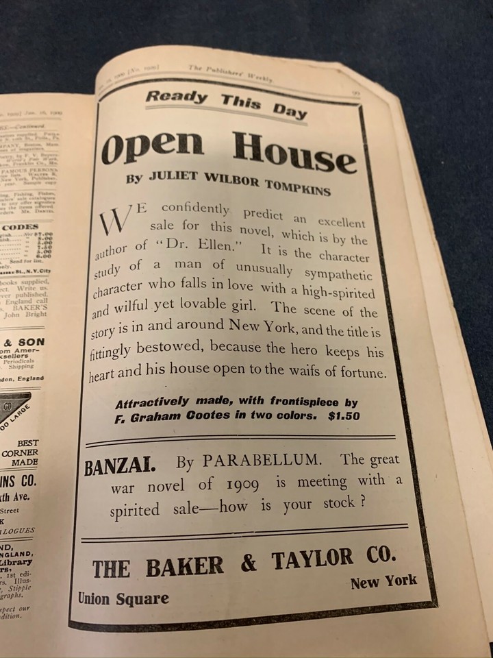J. C. Snaith Juliet Wilbor Tompkins Vtg Publishers' Weekly Magazine ...
