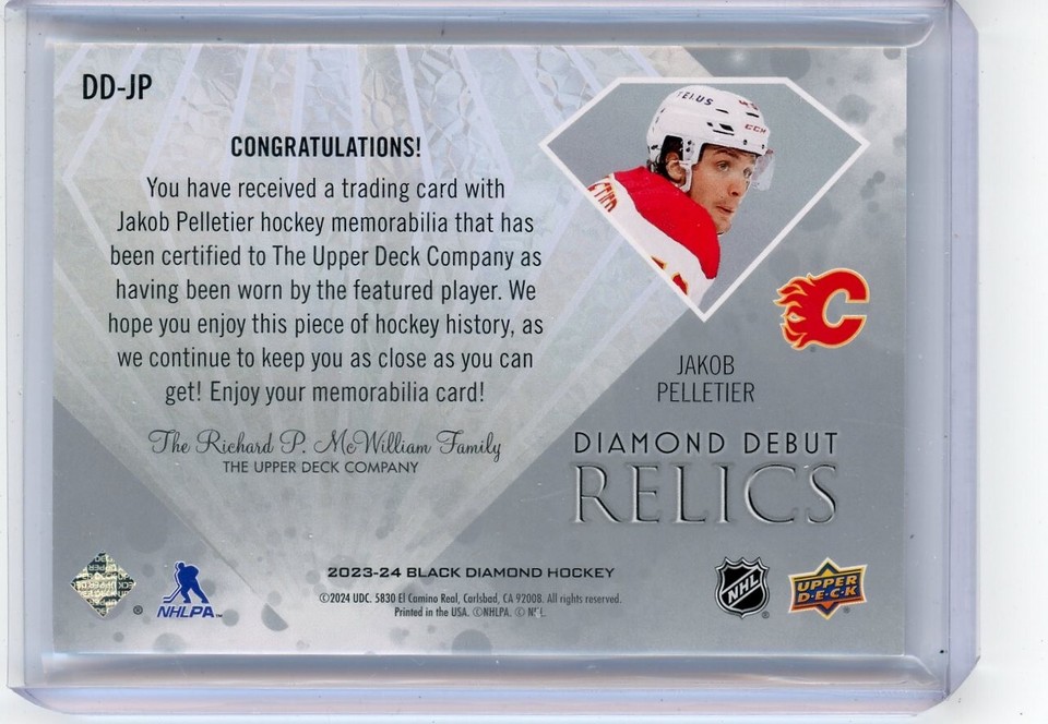 2023-24 BLACK DIAMOND DEBUT DIAMOND MINE CALGARY FLAMES Jakob Pelletier ...