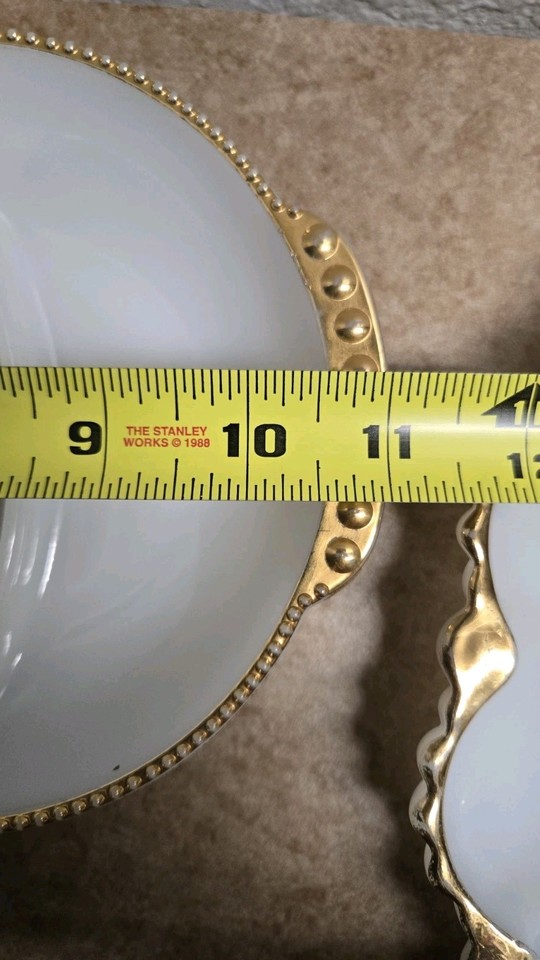 Set Of 2 Vtg Fire King Milk Glass Divided Serving Dishes W/ Gold Trim ...