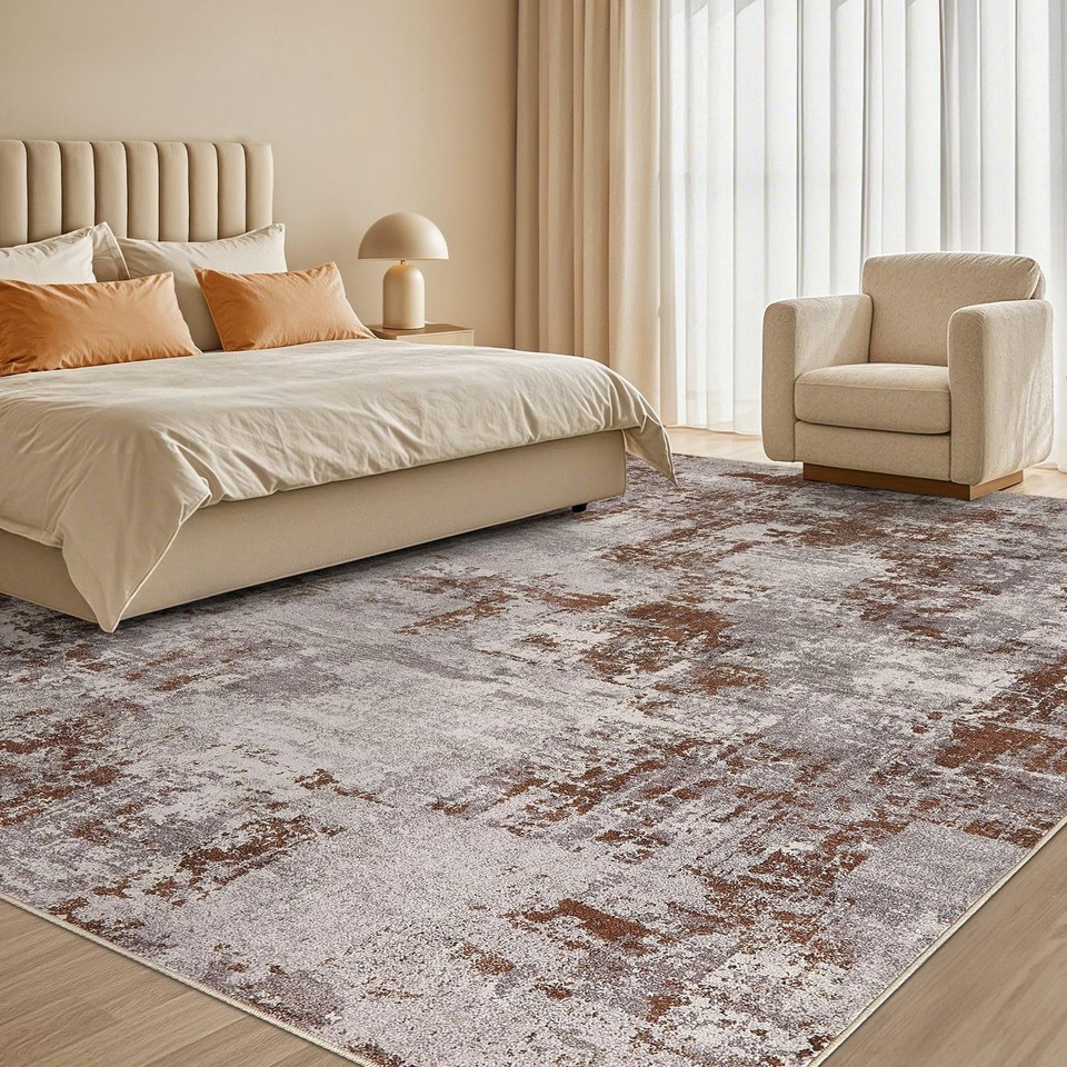Washable 9x12 Area Rug for Living Room: Modern Abstract Neutral Large ...