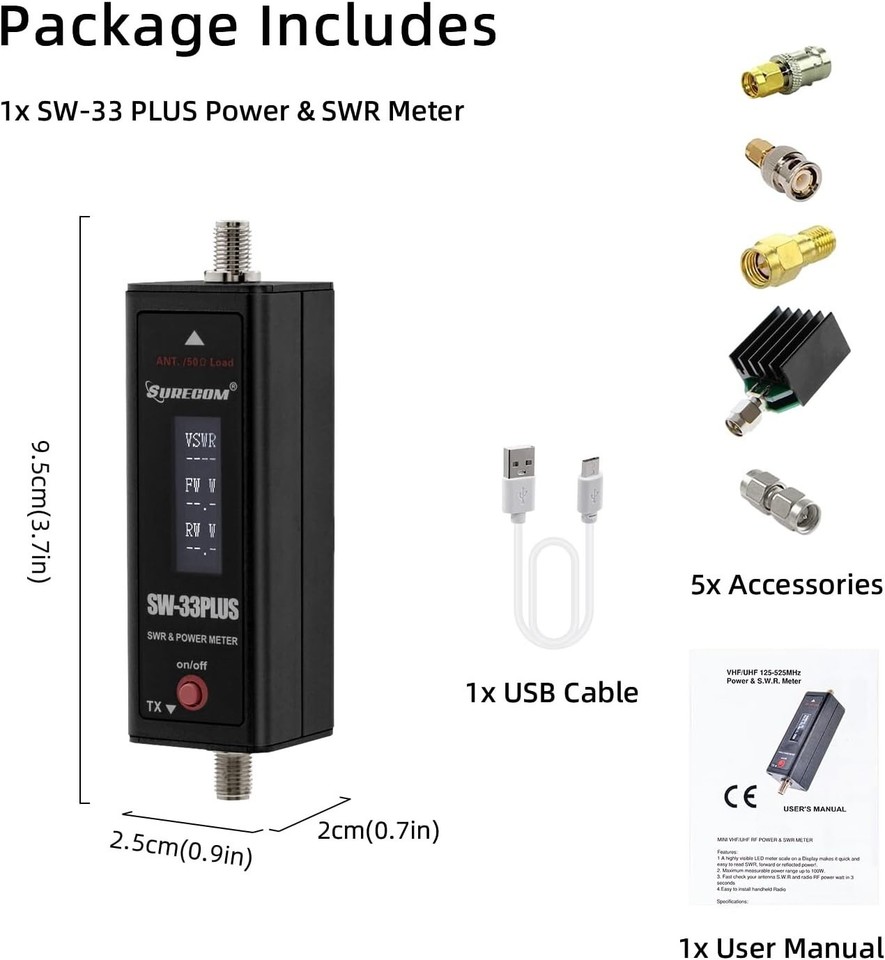 SW-33 Plus 100W Mini Digital VHF UHF Two-Way Radio Handheld Power & SWR ...