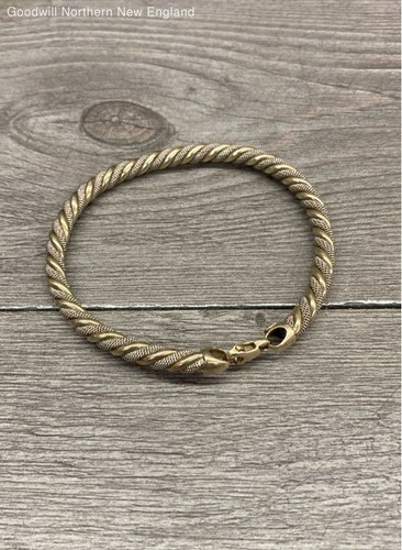 925 Sterling Silver 585 14K Yellow Gold Twist Flexible Bracelet 7 1/4 ...
