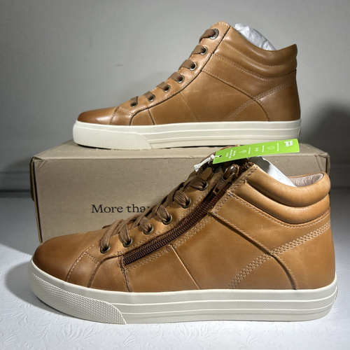 Taos WINNER Caramel Leather High Top Sneakers Women 9.5 Lace Up Zipper ...