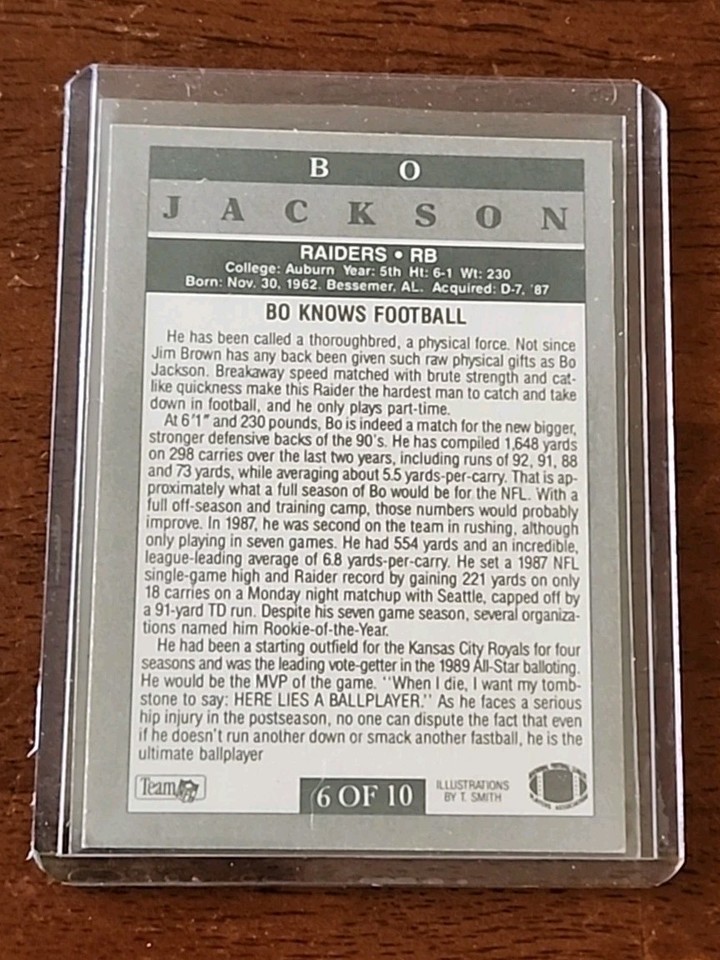 1991 Fleer Pro Vision Bo Jackson #6 of 10 Bo Knows Football Raiders | eBay
