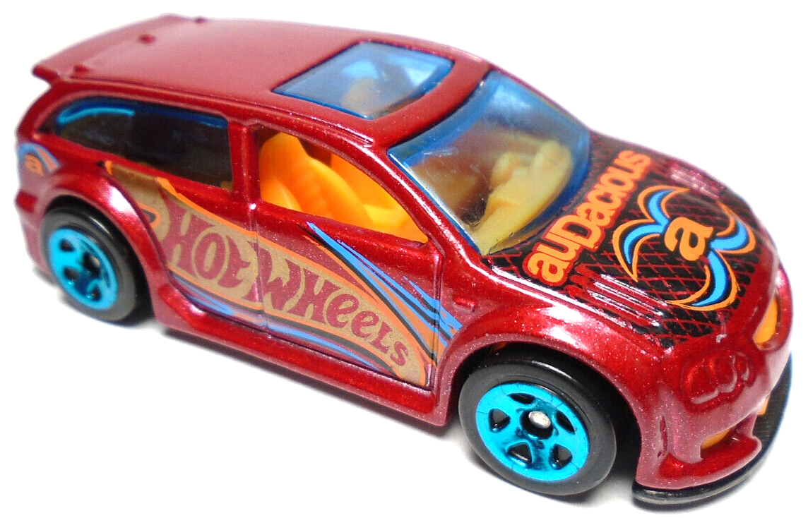 2013 HOT WHEELS AUDACIOUS RED 1:64 DIECAST 2 5/8" CAR WITH BLUE ORANGE ...