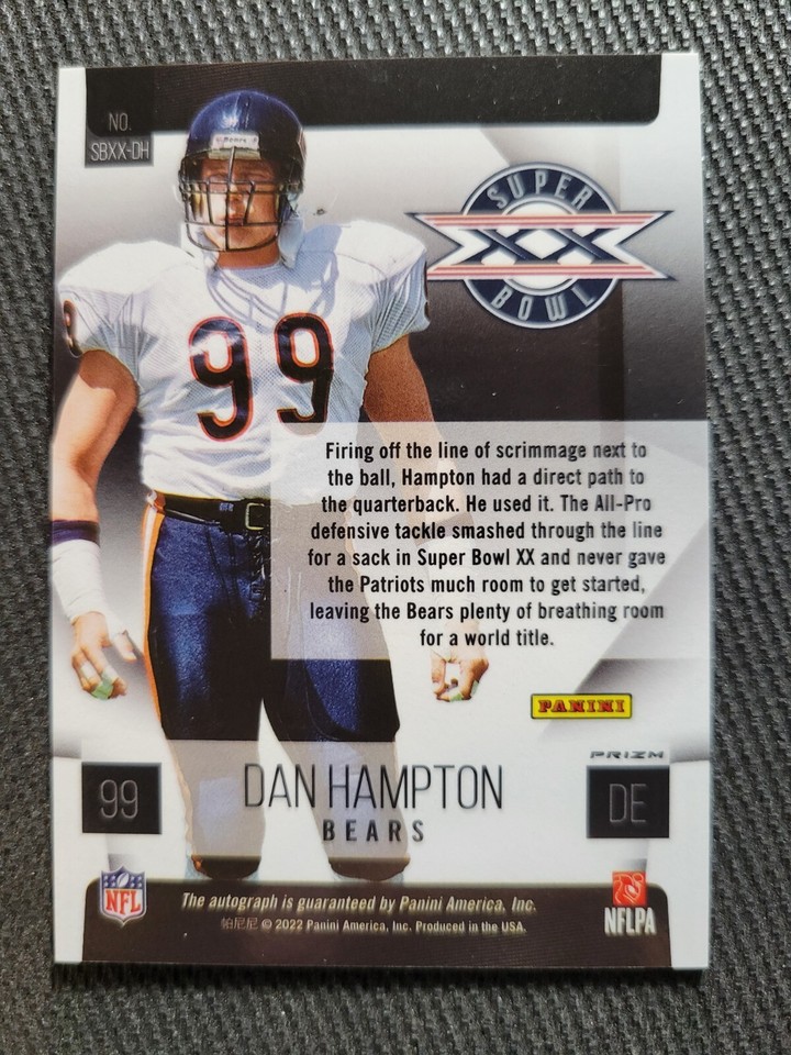 Dan HAMPTON 2022 Panini SUPER BOWL XX Signatures PRIZM Autograph *w ...