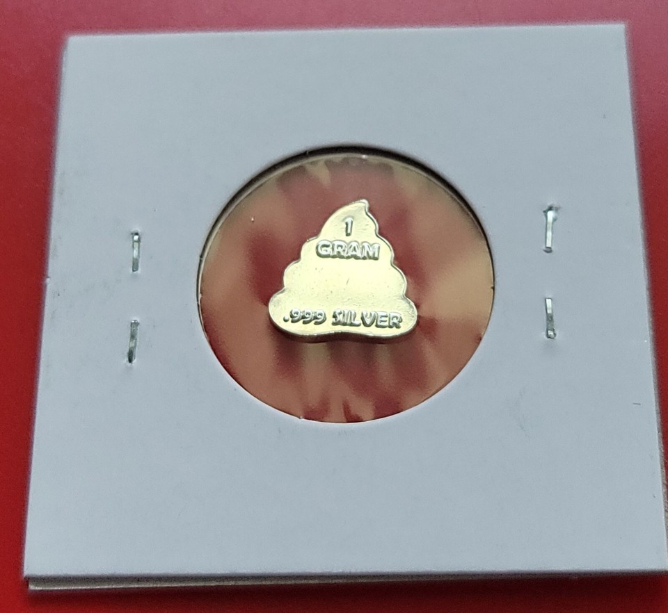 Poop 💩 Emoji - 1 Gram .999 Fine Silver Bullion Mini Art Proof Bar Round ...