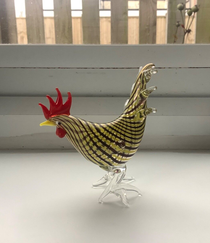 Collectable Vintage Murano Yellow and brown striped Glass Cockerel ...