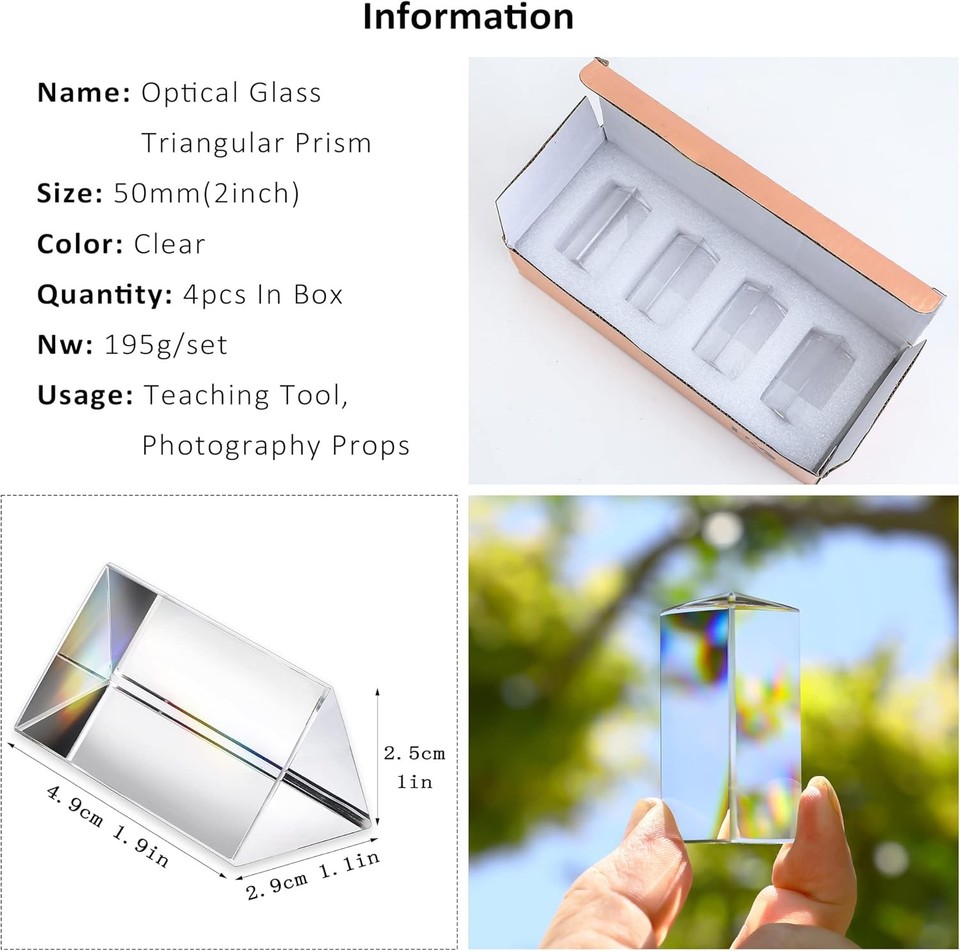QFkris 4pcs Clear K9 Crystal Triangular Prism for Photo Rainbow 4-packs ...