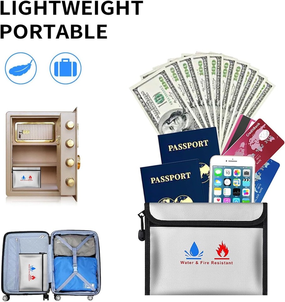 Fireproof Document Bag(2000℉),2 Pcs Money Safe Bag 9x7... | eBay Australia