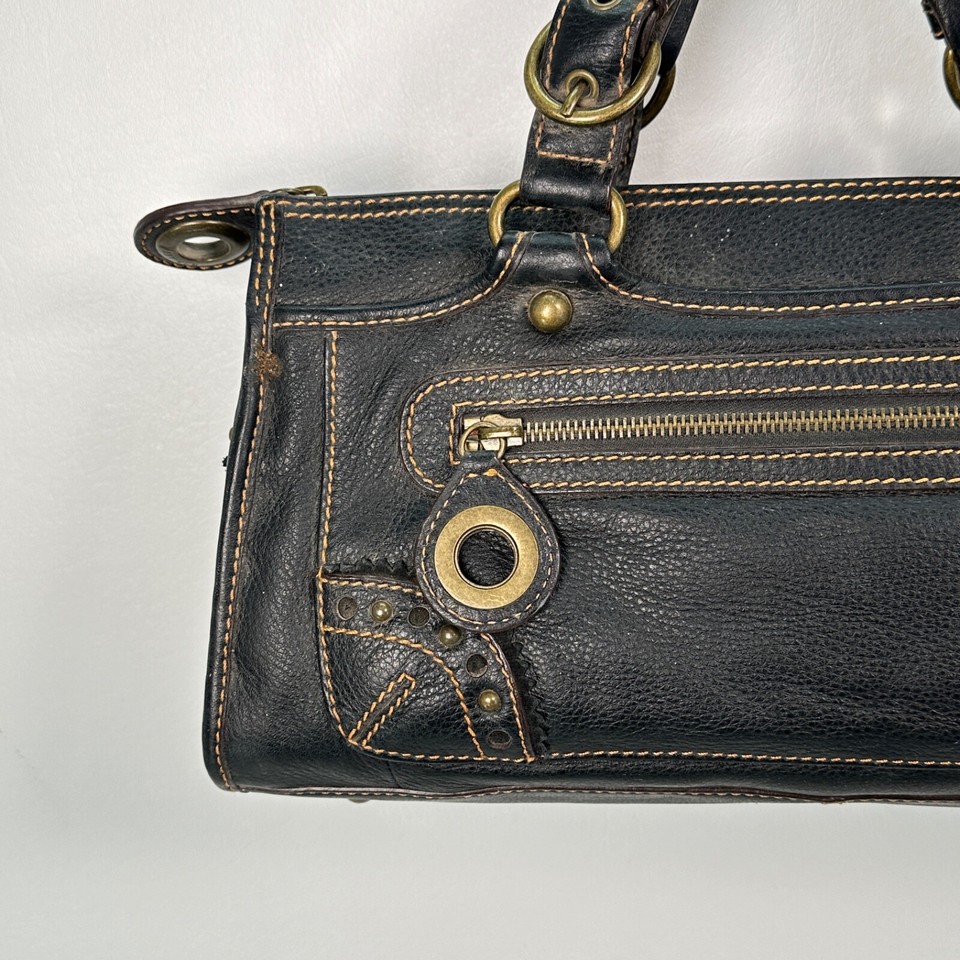 Maxximum Leather Handbag Black Pebbled Zips Lined Satchel Purse Bag | eBay