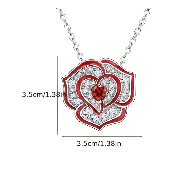 Elegant Red Rose Flower Pendant Necklace | eBay