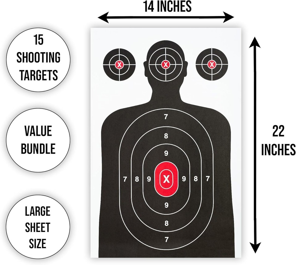 15 Pack Paper Shooting Target for Gun Range, Target Practice - Large ...