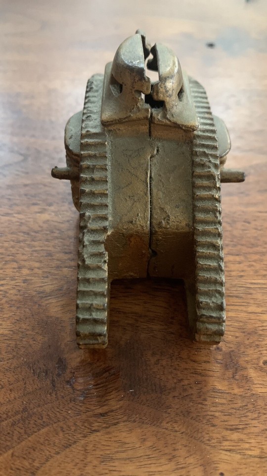 ORIGINAL ANTIQUE 1918 WW1 CAST IRON TOY TANK BANK MILITARY U.S.A. 4.5x2 ...