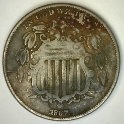 1867 Shield Nickel Genuine US Circulated Type Coin 5 Cents Good ...