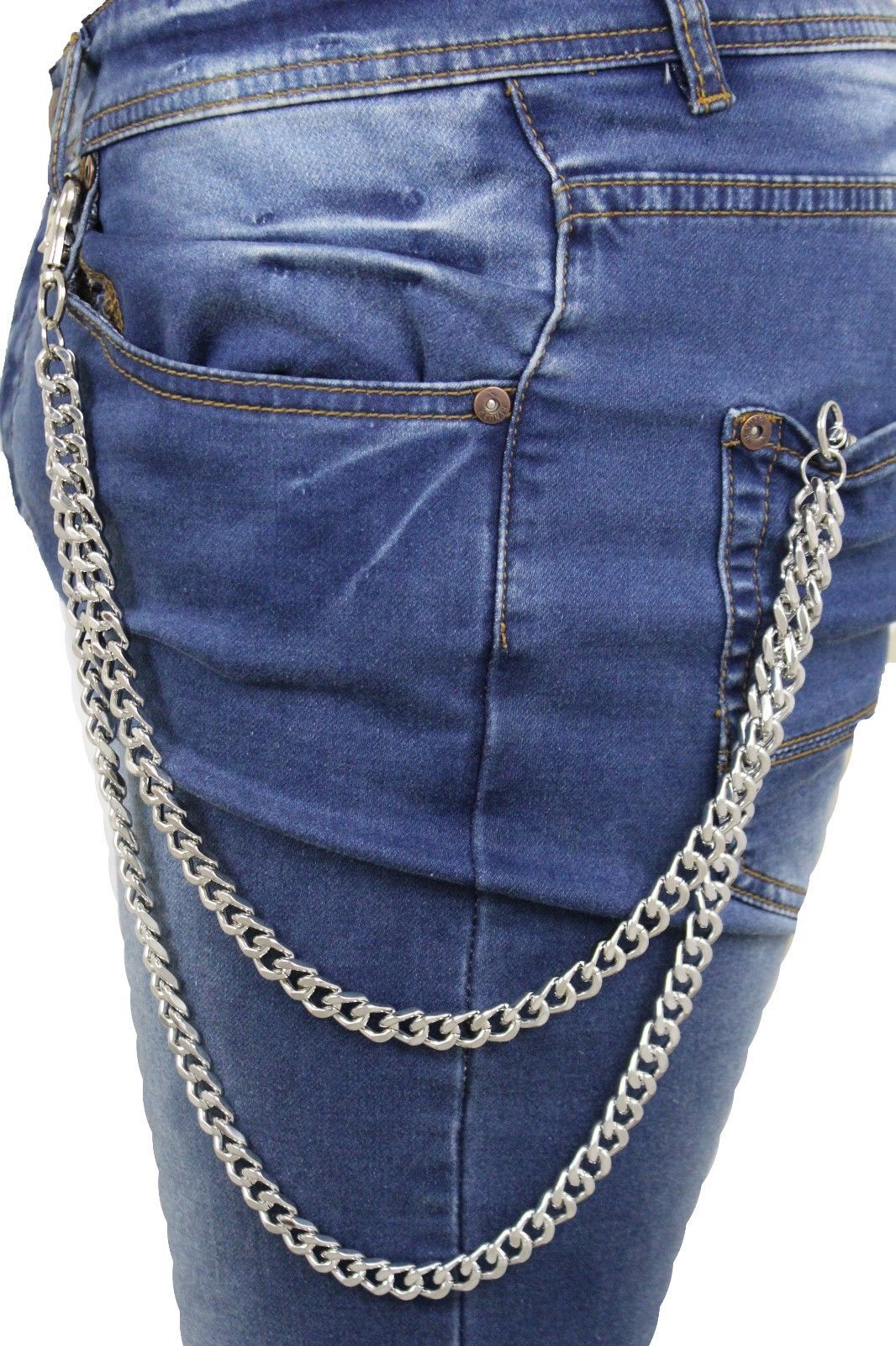 New Men Women Silver Metal Long Wallet Chunky Chains Thick Biker Jean 2 ...