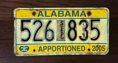 2005 Alabama Apportioned License Plate #526 835 September | eBay