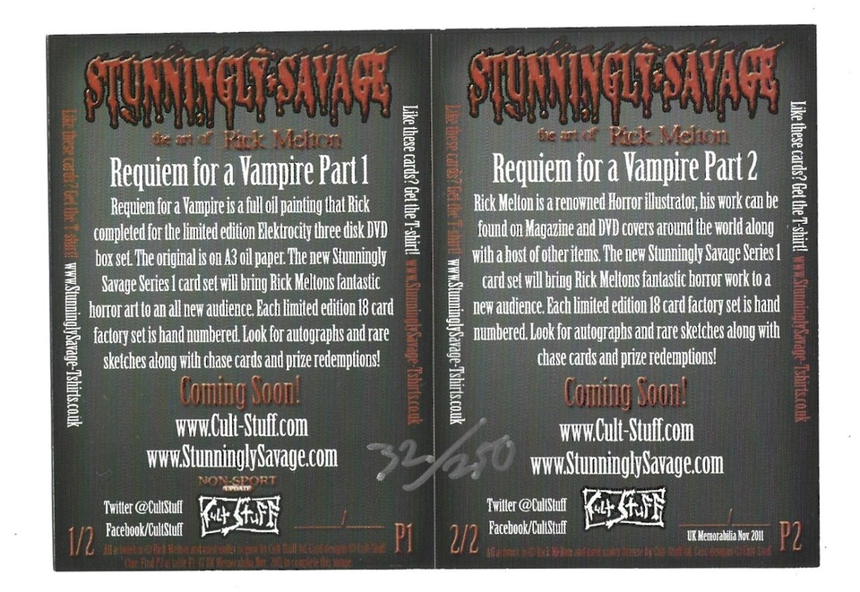 STUNNINGLY SAVAGE UNCUT 2 CARD PANEL P1 & P2 NUMBERED 32/250 CULT STUFF ...