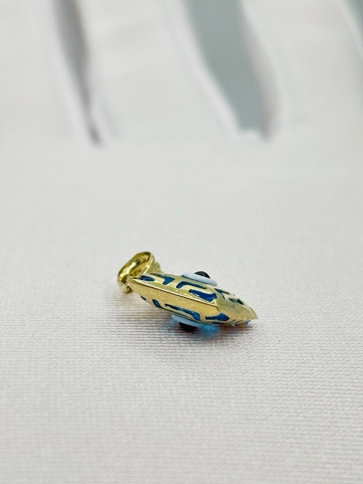 14K Yellow Gold 3D Blue Evil Eye Good Luck Square Reversible Charm ...