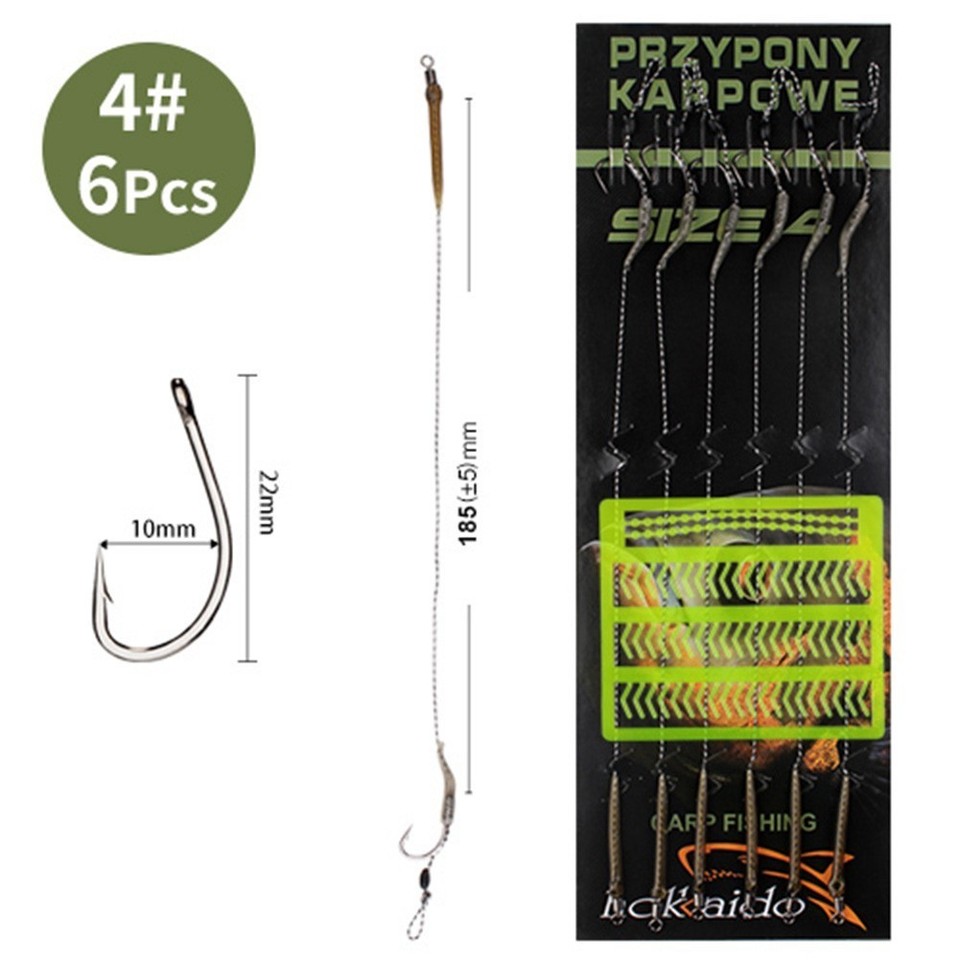 6pcs Leader Carp Fishing Hooks Hair Rigs With Line 2/6/8# Hair Rigs ...