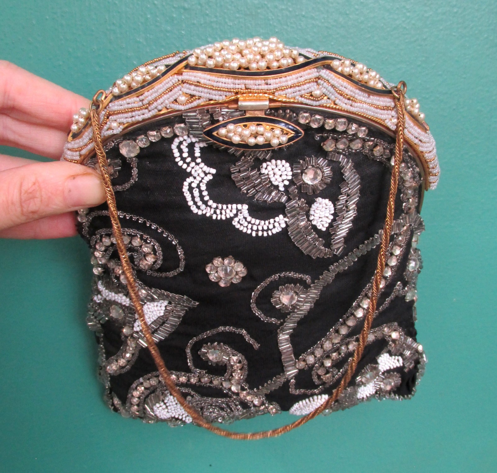 Antique Victorian Purse Frame redone in 1920's Beaded… - Gem