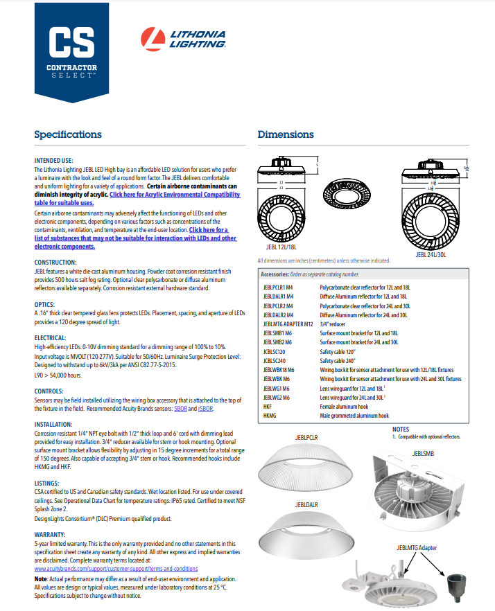 Lithonia JEBL 30L 40K 80CRI WH 218W LED High Bay, 30000 Lumens, 4000K ...
