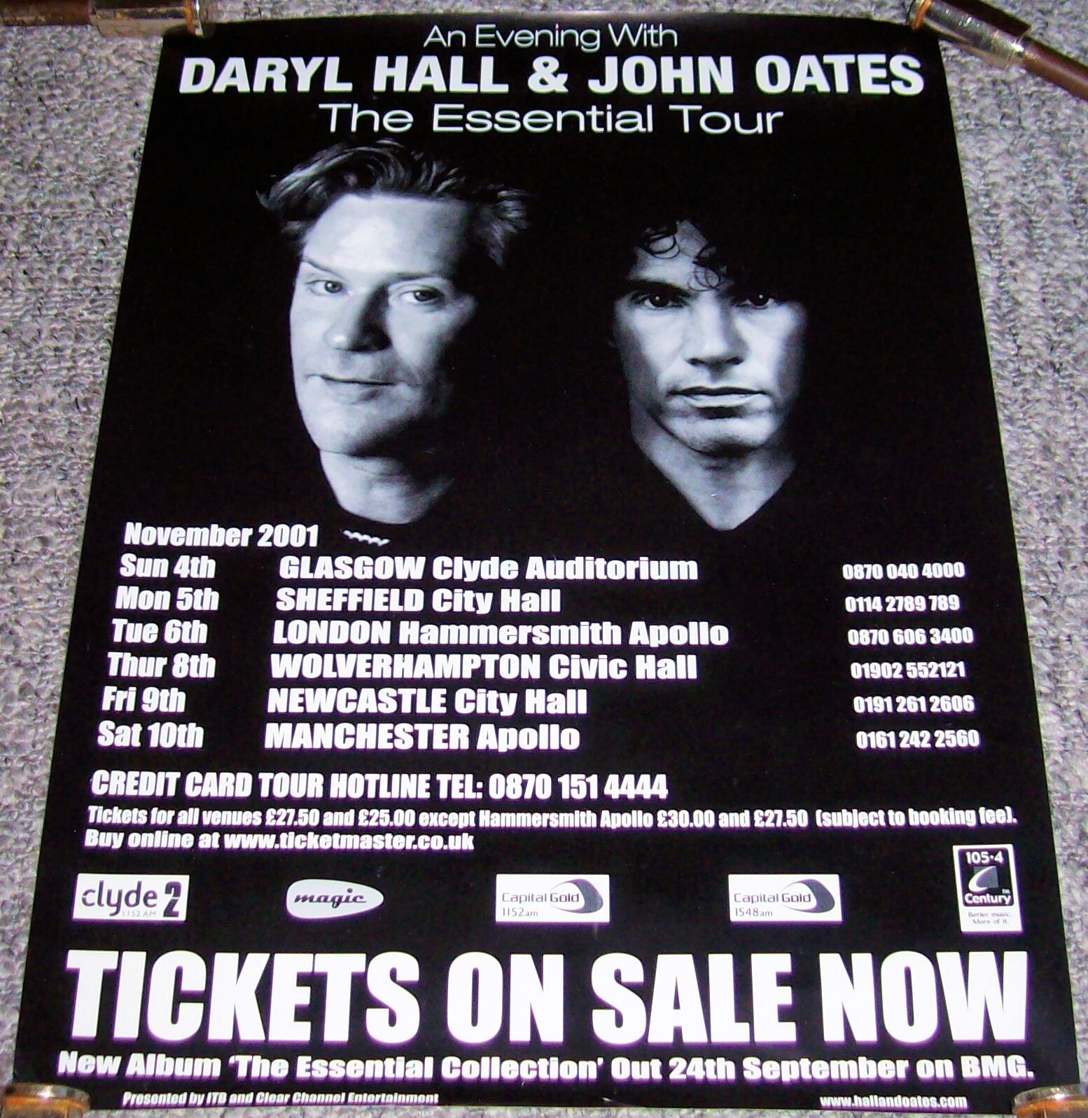 HALL AND OATES "THE ESSENTIAL TOUR" TICKETS ON SALE NOW UK POSTER ...