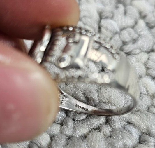 Sterling Silver Mother Mary Cross Diamond Band Ring Signed SYK Size 10 ...