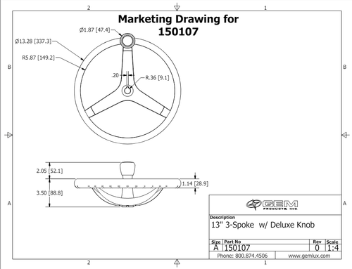 GEMLUX 13-1/2" STAINLESS STEEL STEERING WHEEL W/ DELUXE KNOB 152107 ...