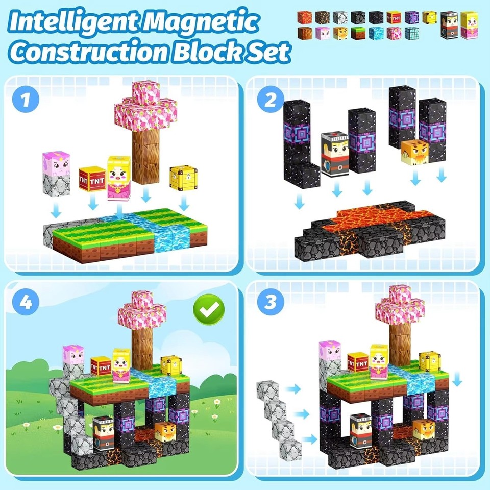 Magnetic Building Blocks Minecraft Cube Set - Volcano Forest-100PCS ...