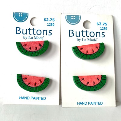 4 La Mode Hand Painted 1-1/8" Shank Watermelon Slice Novelty Buttons | eBay
