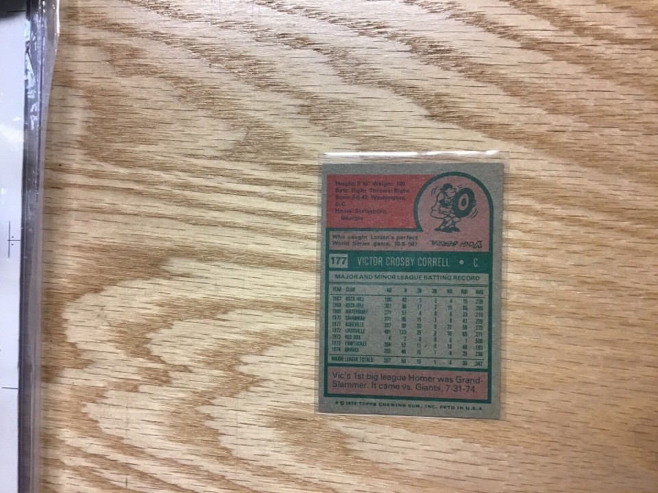 1975 Topps Baseball Vic Correll Atlanta Braves Card #177 | eBay