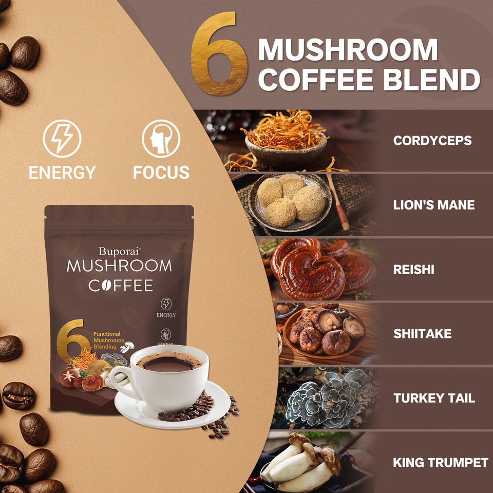 Mushroom Coffee - Organic Coffee Supplement, Energy Boost, Immunity, 30 ...