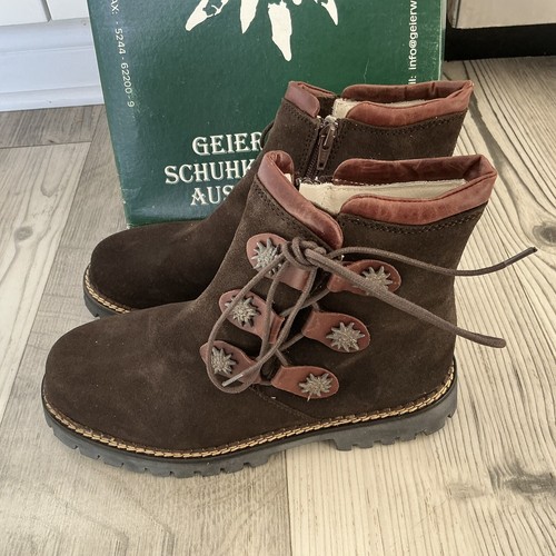 Vtg Geier Wally Austria Brown Suede Ankle Boots Silver Buckle Zip ...