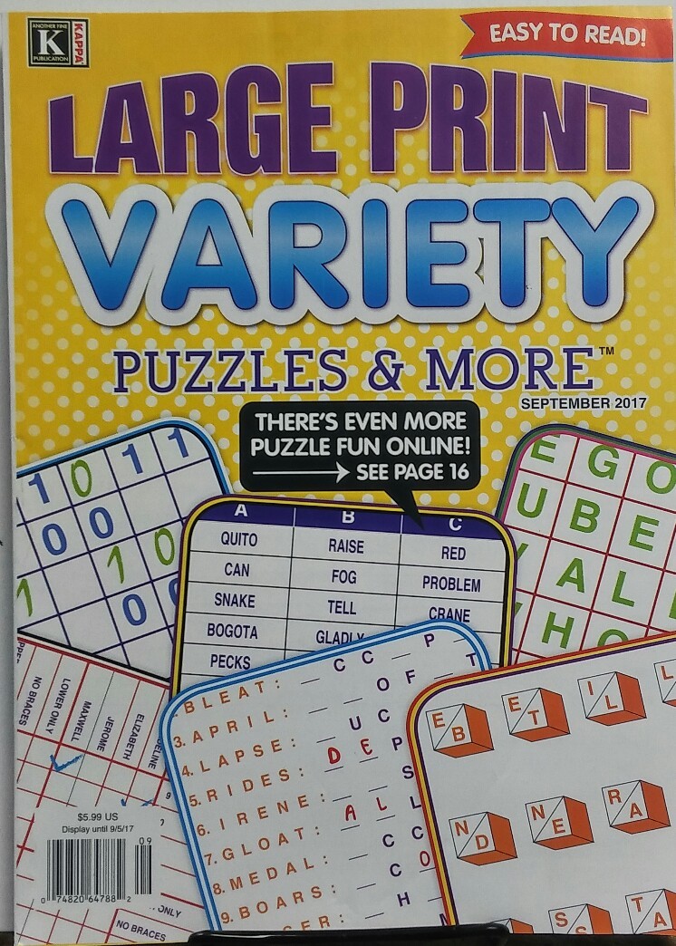 Kappa Large Print Variety Puzzles & More September 2017 FREE SHIPPING ...