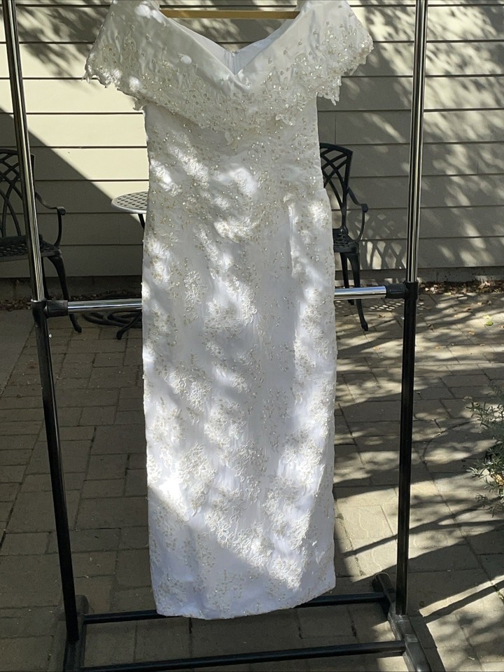 Vintage Alfred Angelo Wedding Dress Tulle Beaded Fitted Off Shoulder Sz ...
