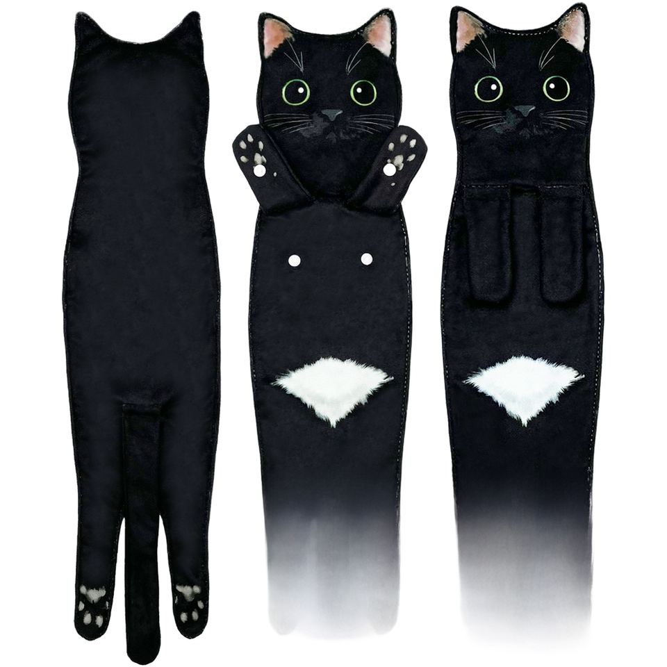 Cute Cat Towel Microfiber Hand Towel Kitchen Quick Drying Hanging Loop ...