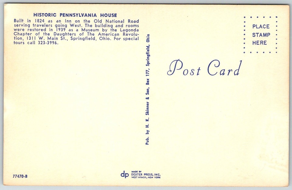 Springfield Ohio 1970s Postcard Historic Pennsylvania House | eBay