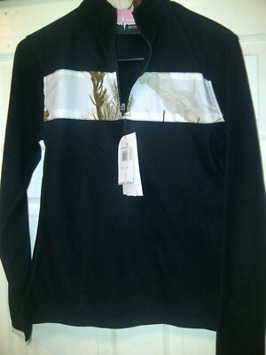 Habit Womens Fleece Jacket Black White Camouflage Pullover 1/4 Zip X ...