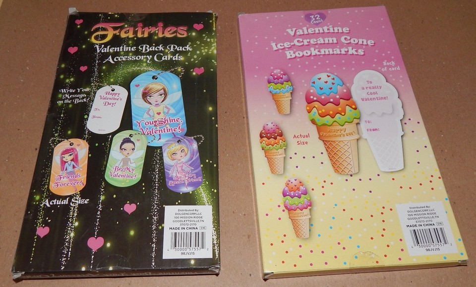 Valentine Cards 8 Different Designs 64 Total Ice Cream Bookmarks Back ...
