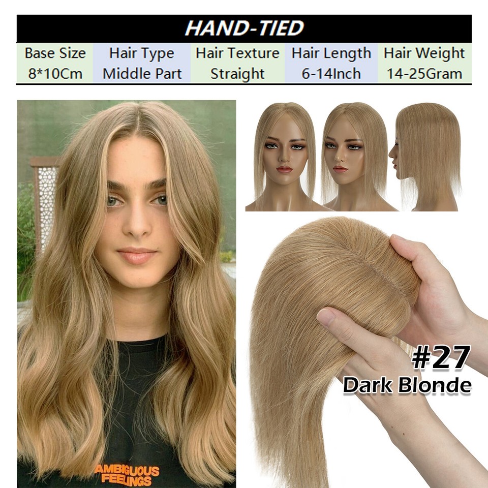 Real Remy Human Hair Toppers Toupee Extensions Clip in Top Middle Part ...