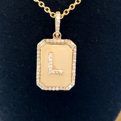 14K Yellow Gold and Diamond Rectangle Initial / Monogram Letter L ...